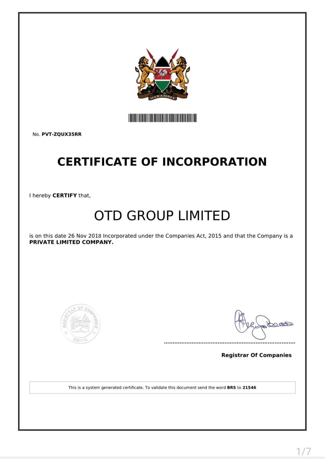 OTD GROUP METALS LIMITED Home