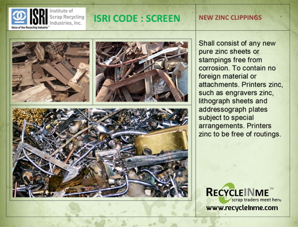 ISRI CODE : SCREEN - NEW ZINC CLIPPINGS SCRAP