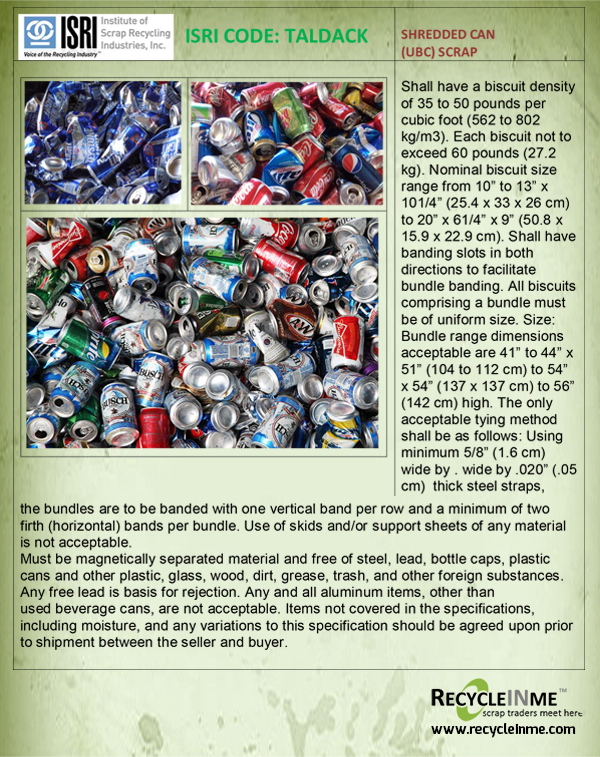 ISRI CODE: TALDACK - SHREDDED CAN (UBC) SCRAP