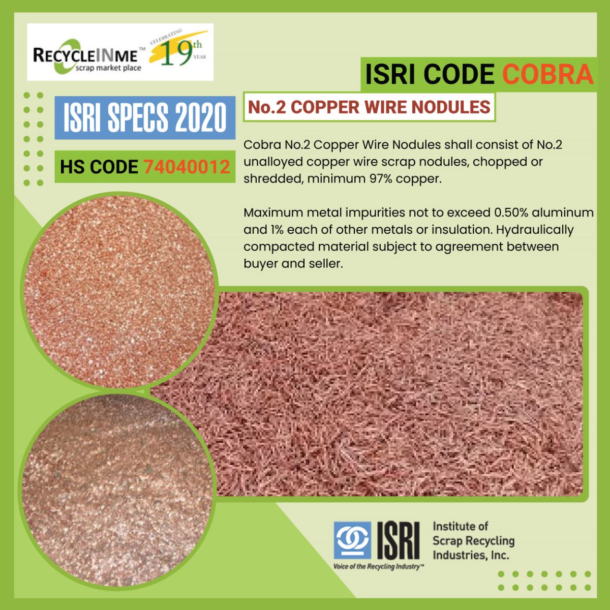 ISRI CODE: COBRA No.2 COPPER WIRE NODULES