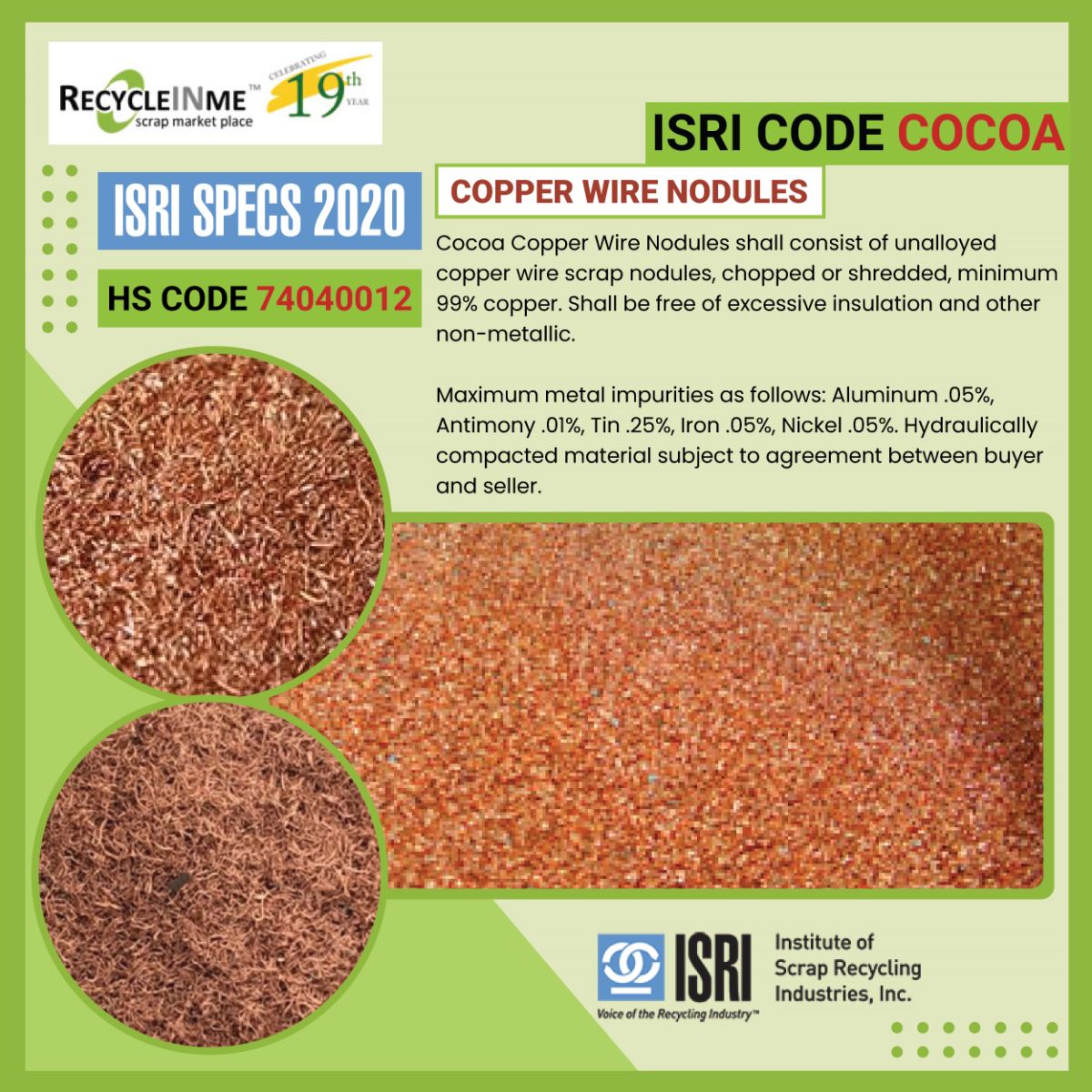 ISRI CODE: COCOA - COPPER WIRE NODULES