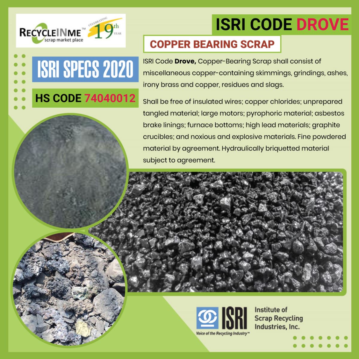 ISRI CODE: DROVE - COPPER BEARING SCRAP