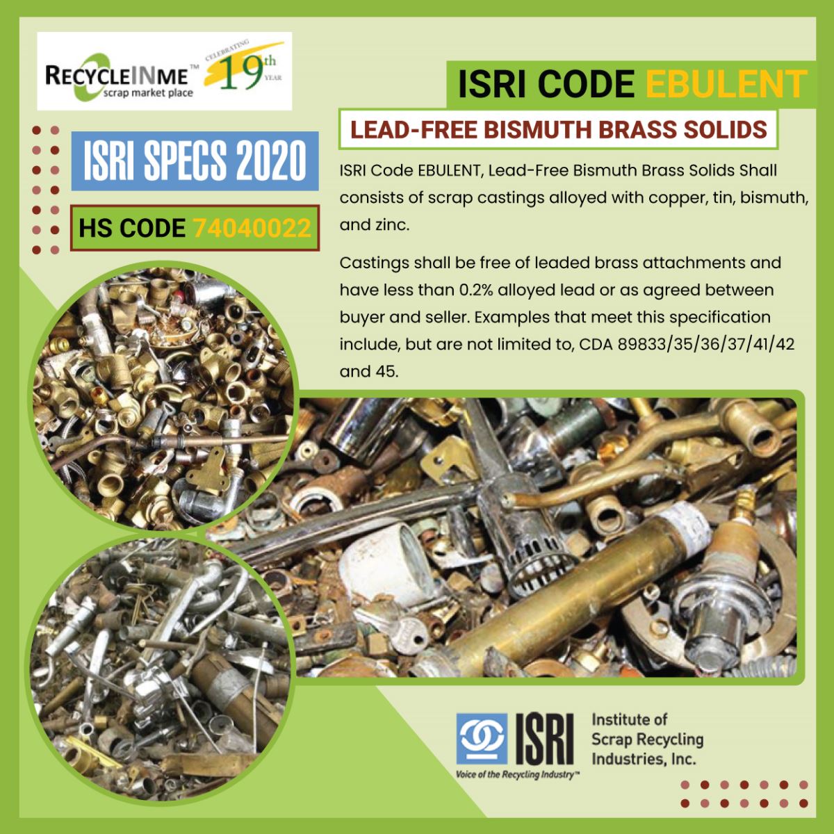 ISRI CODE: EBULENT - LEAD-FREE BISMUTH BRASS SOLIDS