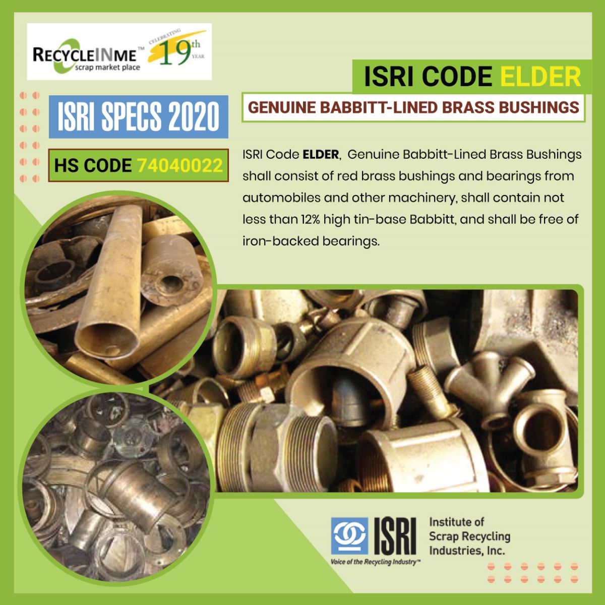 ISRI CODE: ELDER - GENUINE BABBITT-LINED BRASS BUSHINGS