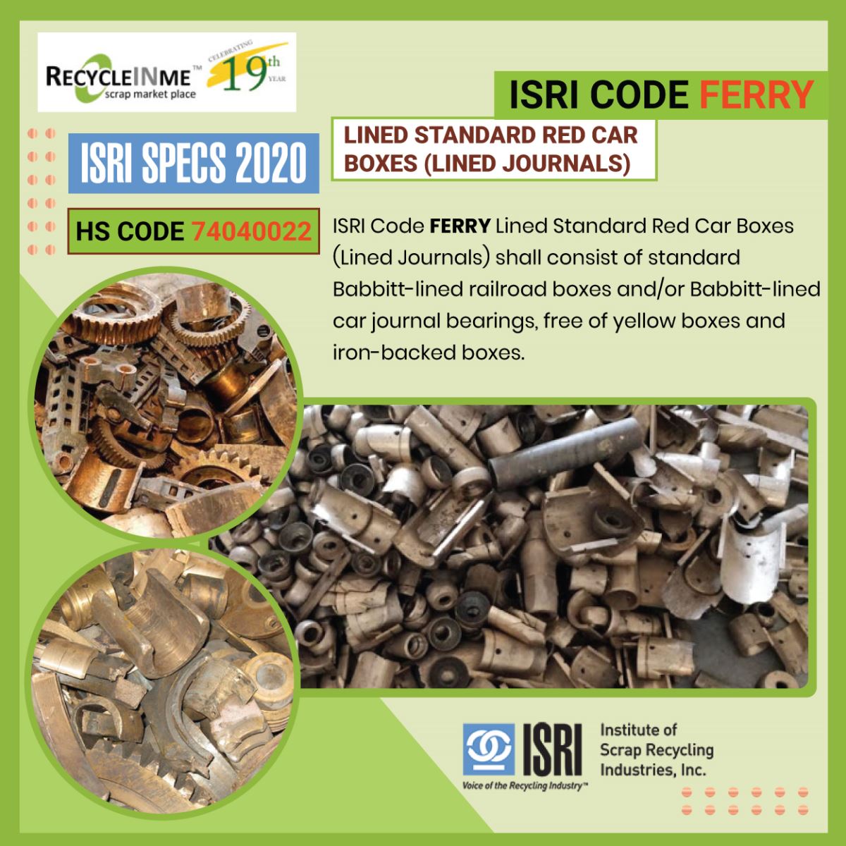 ISRI CODE: FERRY - LINED STANDARD RED CAR BOXES (LINED JOURNALS)