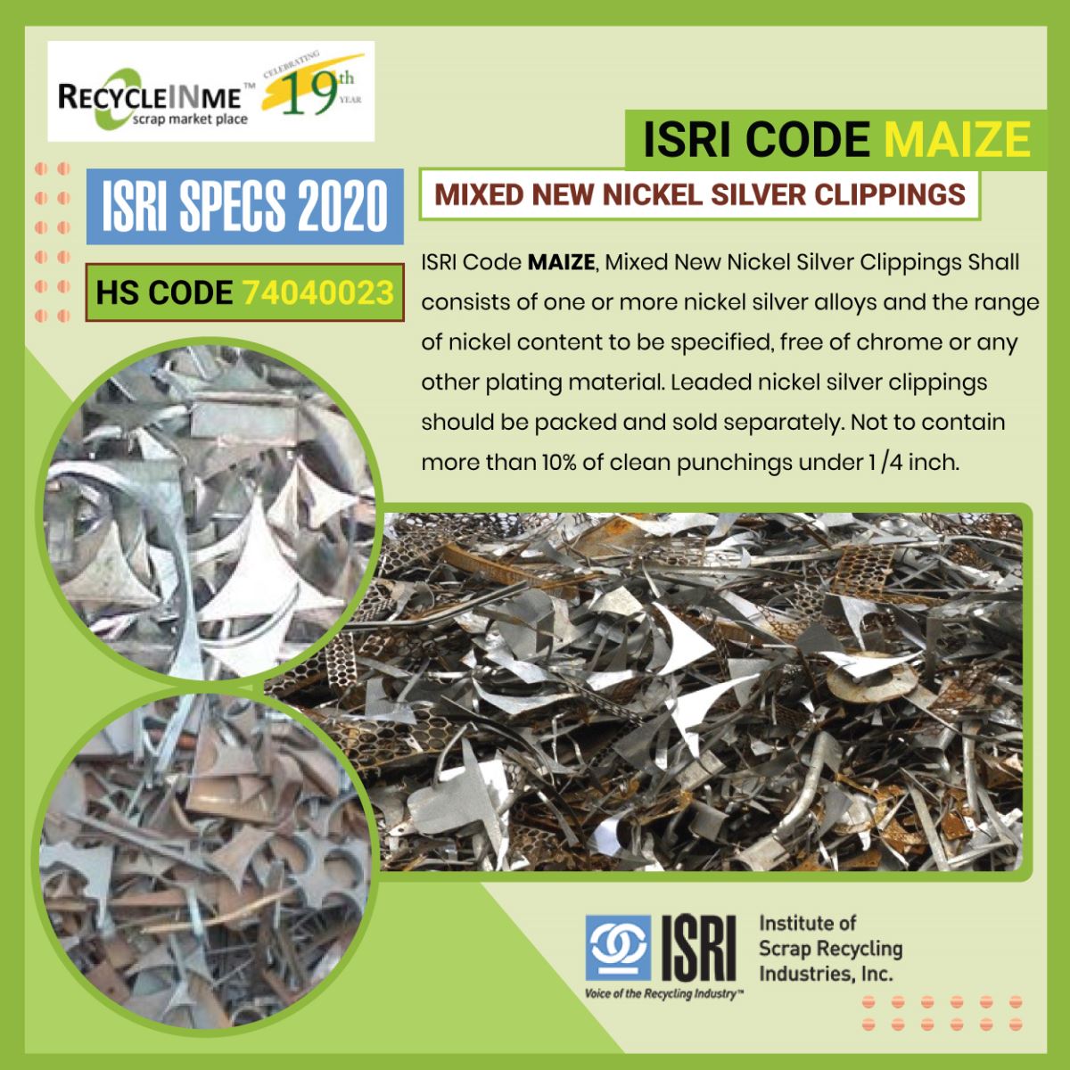 ISRI CODE: MAIZE - MIXED NEW NICKEL SILVER CLIPPINGS
