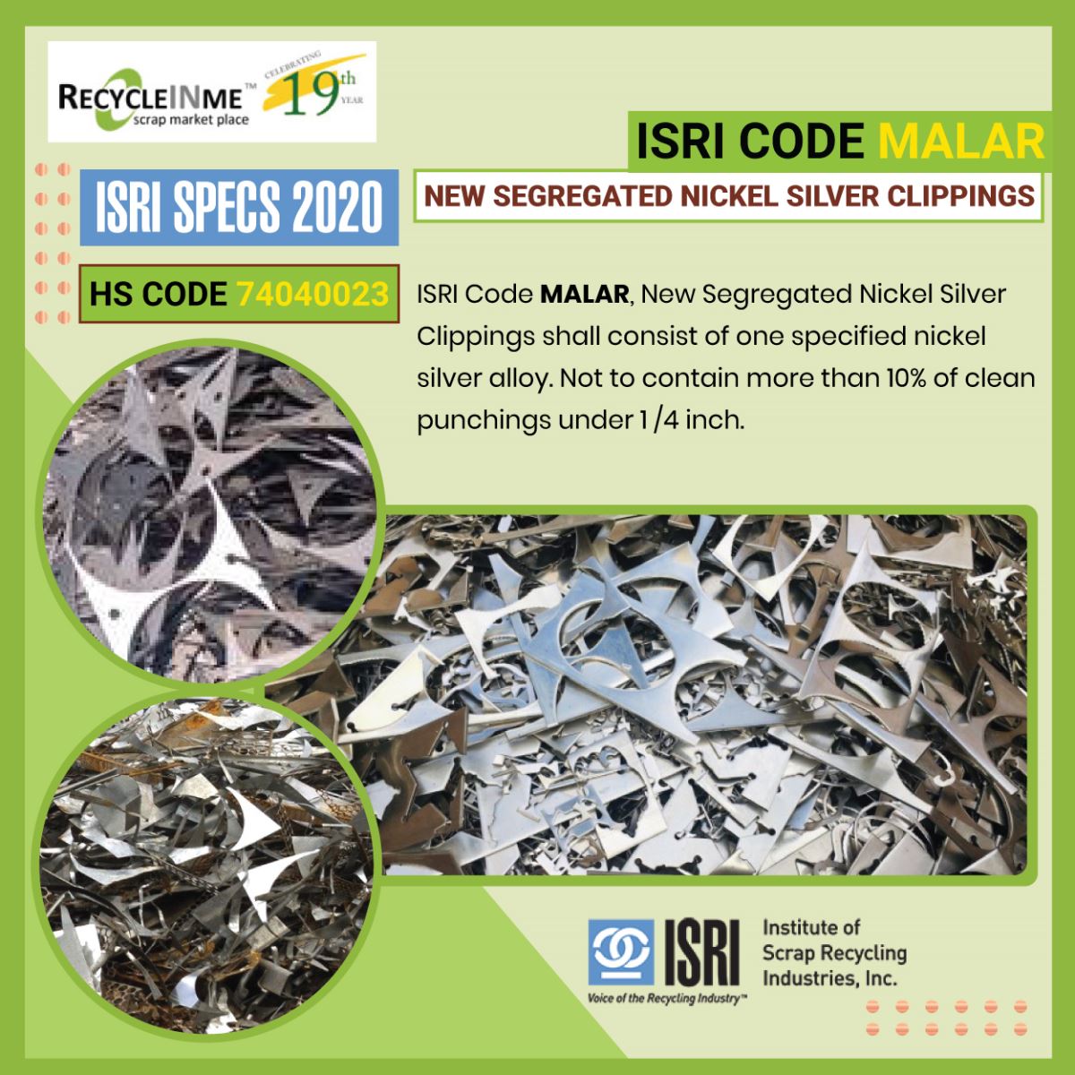ISRI CODE: MALAR - NEW SEGREGATED NICKEL SILVER CLIPPINGS