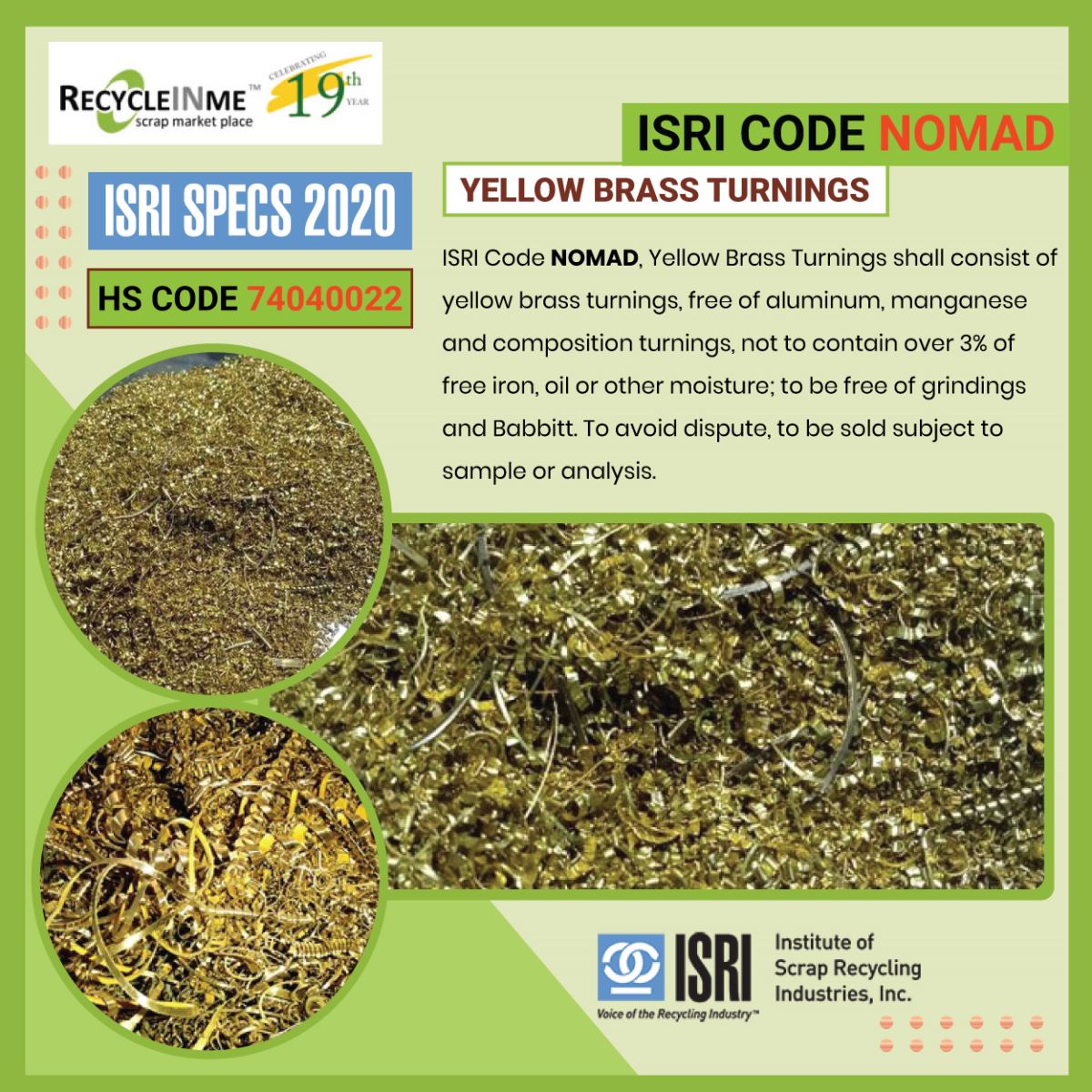 ISRI CODE: NOMAD - YELLOW BRASS TURNINGS