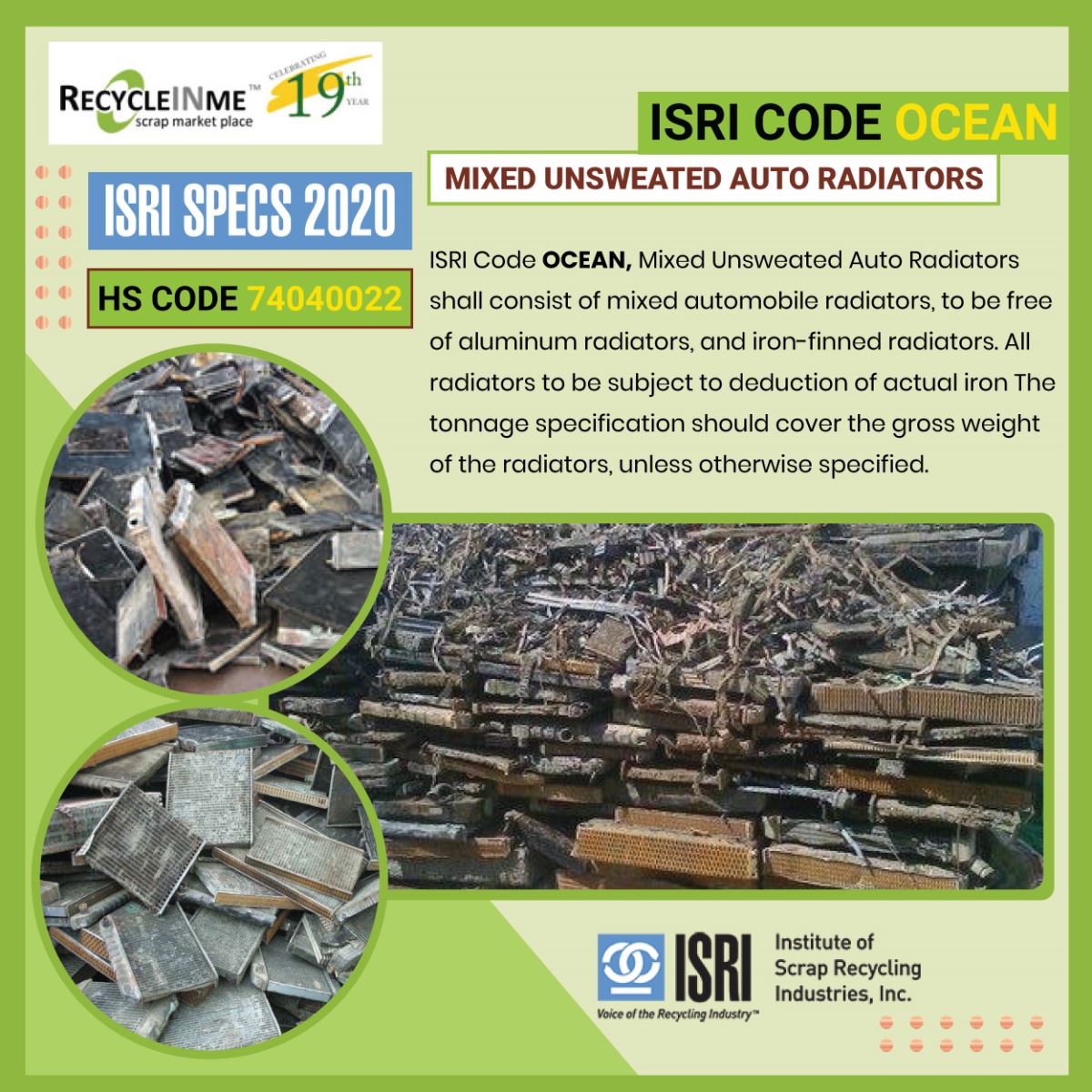 ISRI CODE: OCEAN - MIXED UNSWEATED AUTO RADIATORS