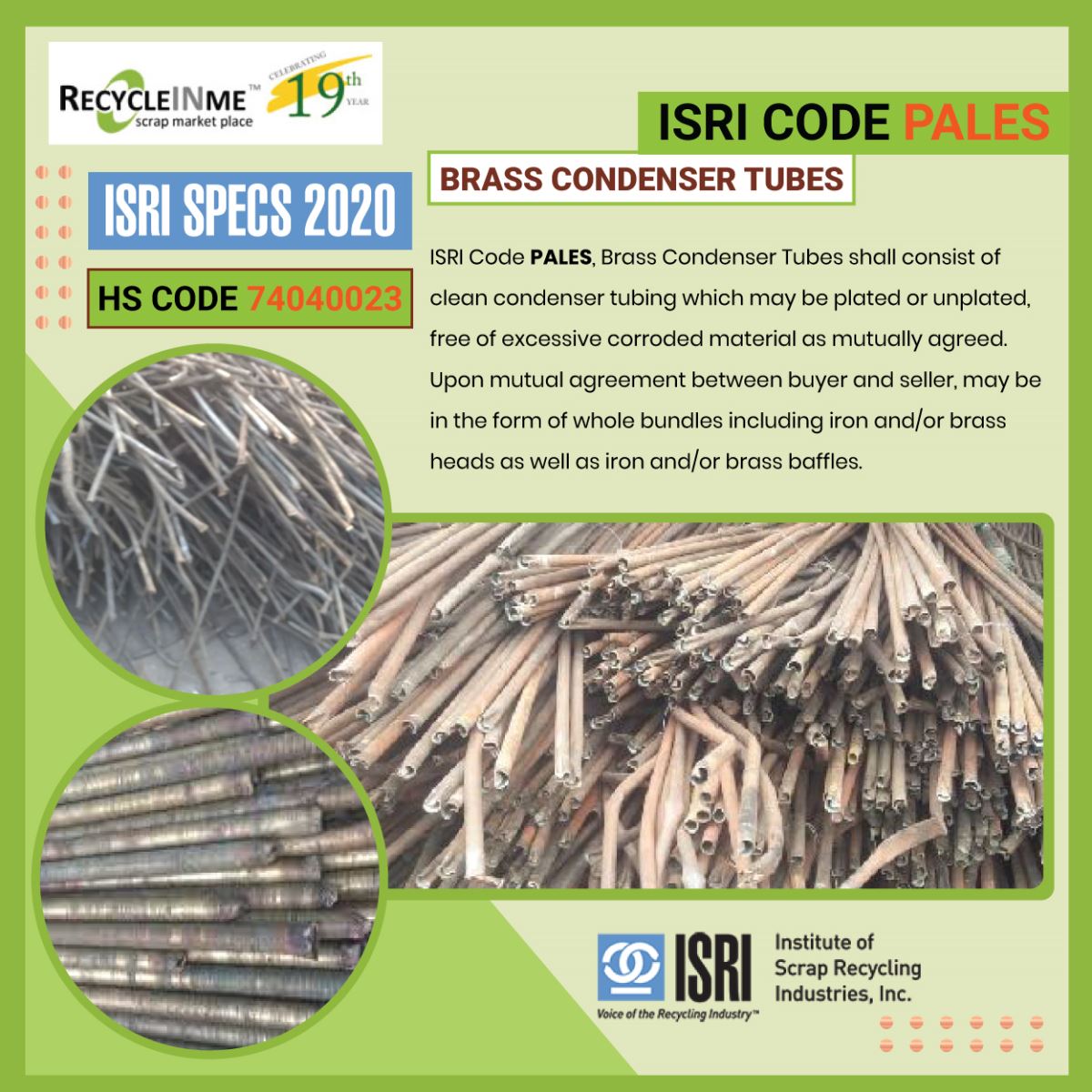 ISRI CODE: PALES - BRASS CONDENSER TUBES