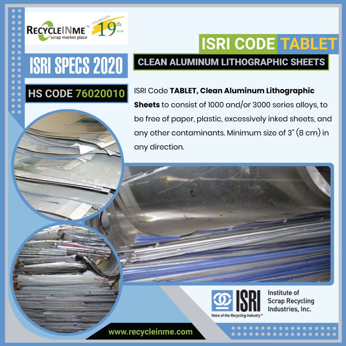 ISRI CODE: TABLET - CLEAN ALUMINUM LITHOGRAPHIC SHEETS