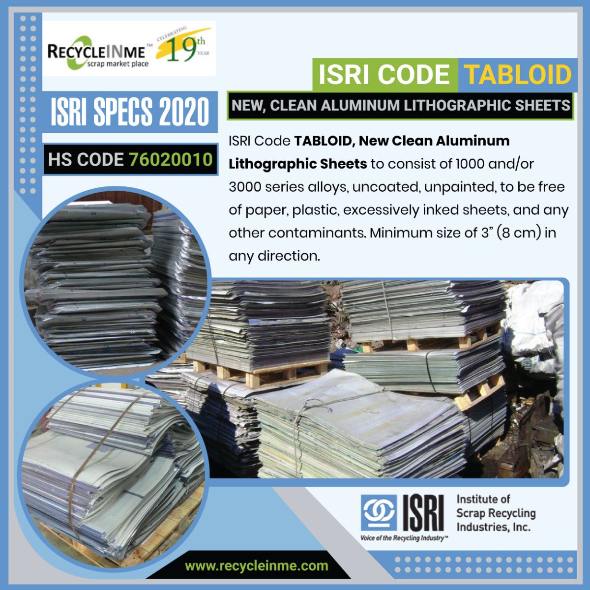 ISRI CODE: TABLOID - NEW CLEAN ALUMINUM LITHOGRAPHIC SHEETS