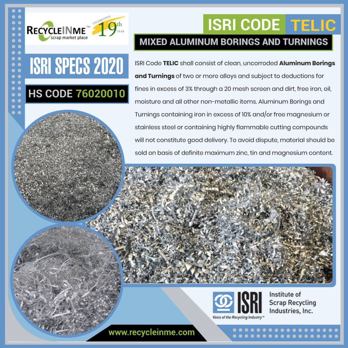 ISRI CODE: TELIC - MIXED ALUMINUM BORINGS AND TURNINGS