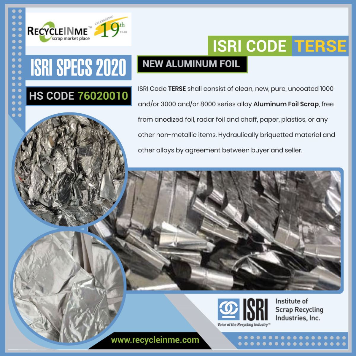 ISRI CODE: TERSE - NEW ALUMINUM FOIL