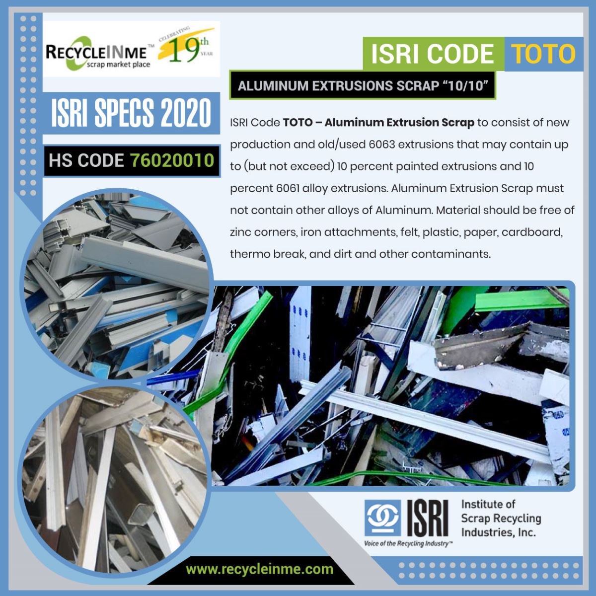ISRI CODE: TOTO - ALUMINUM EXTRUSIONS “10/10”