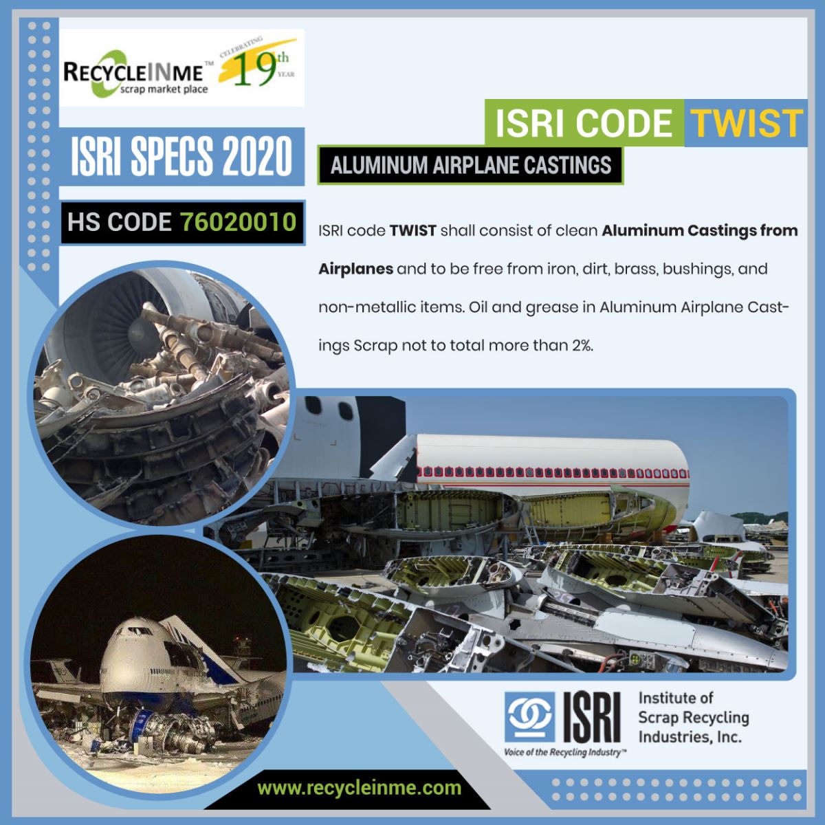ISRI CODE: TWIST - ALUMINUM AIRPLANE CASTINGS SCRAP
