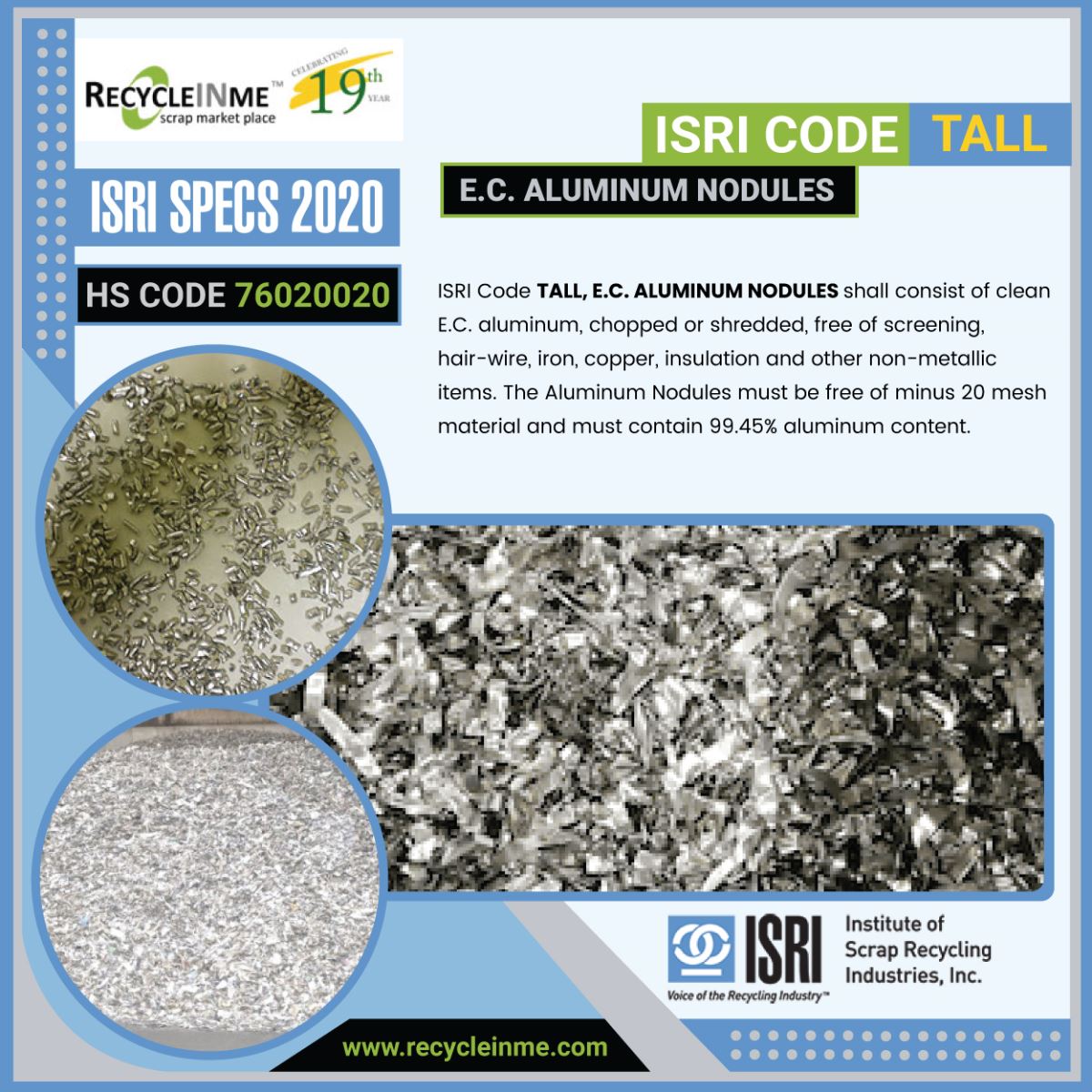 ISRI CODE: TALL - E.C. ALUMINUM NODULES