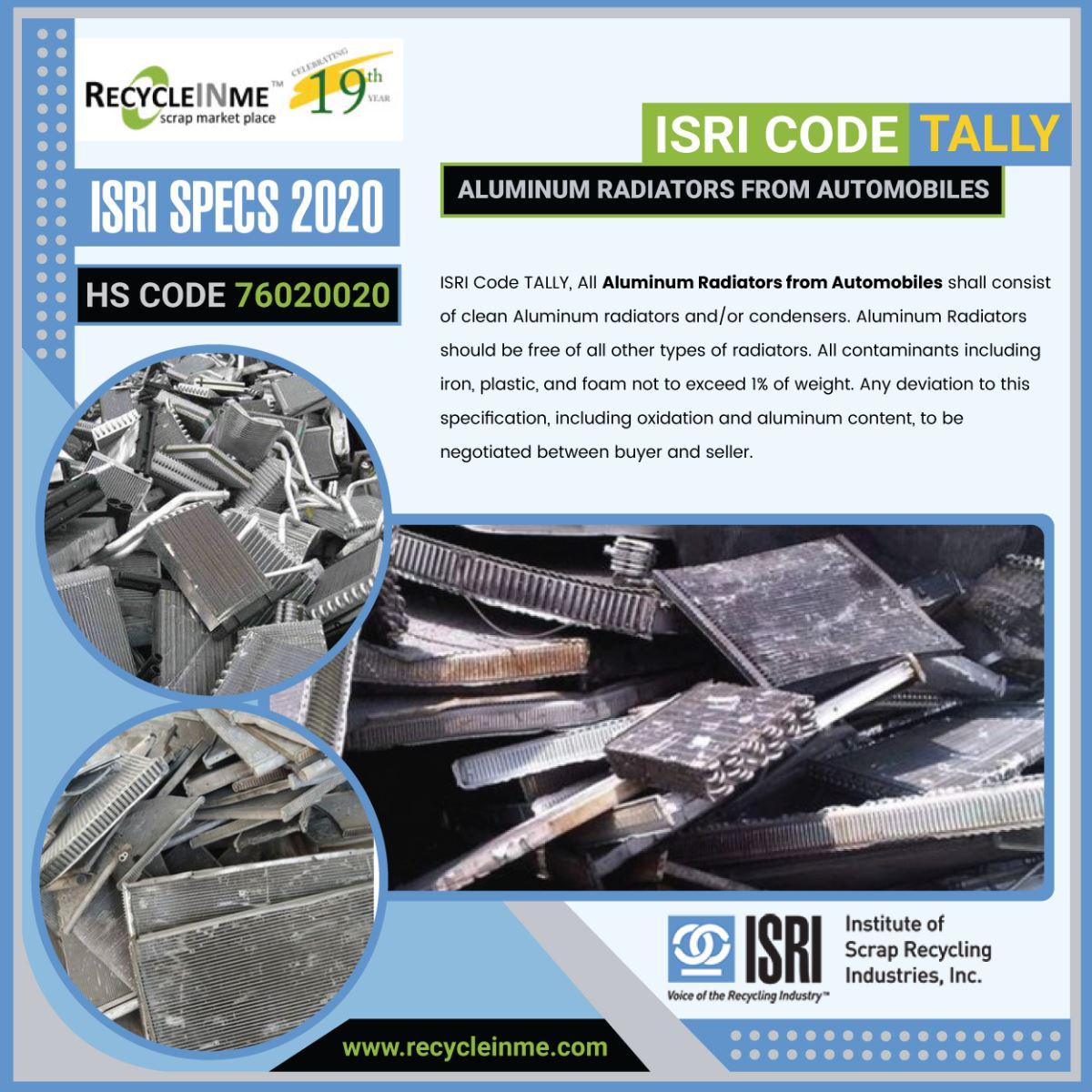 ISRI CODE: TALLY - ALL ALUMINUM RADIATORS FROM AUTOMOBILES