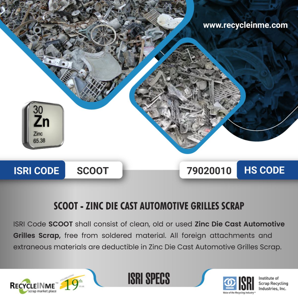 ISRI Code – SCOOT - ZINC DIE CAST AUTOMOTIVE GRILLES SCRAP