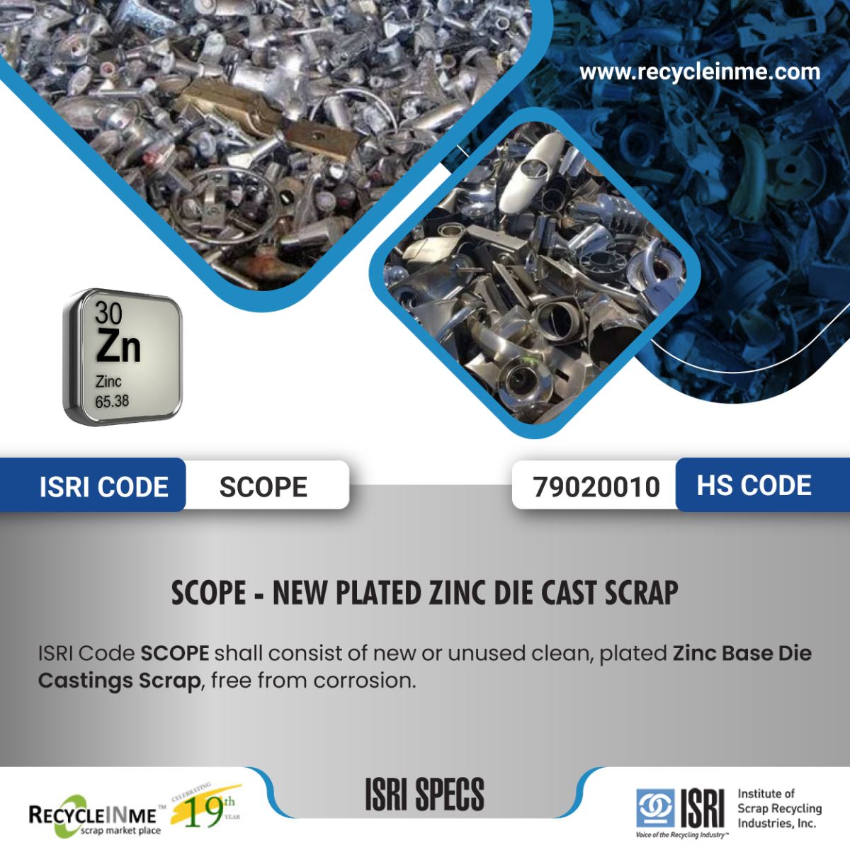 ISRI Code – SCOPE - NEW PLATED ZINC DIE CAST SCRAP