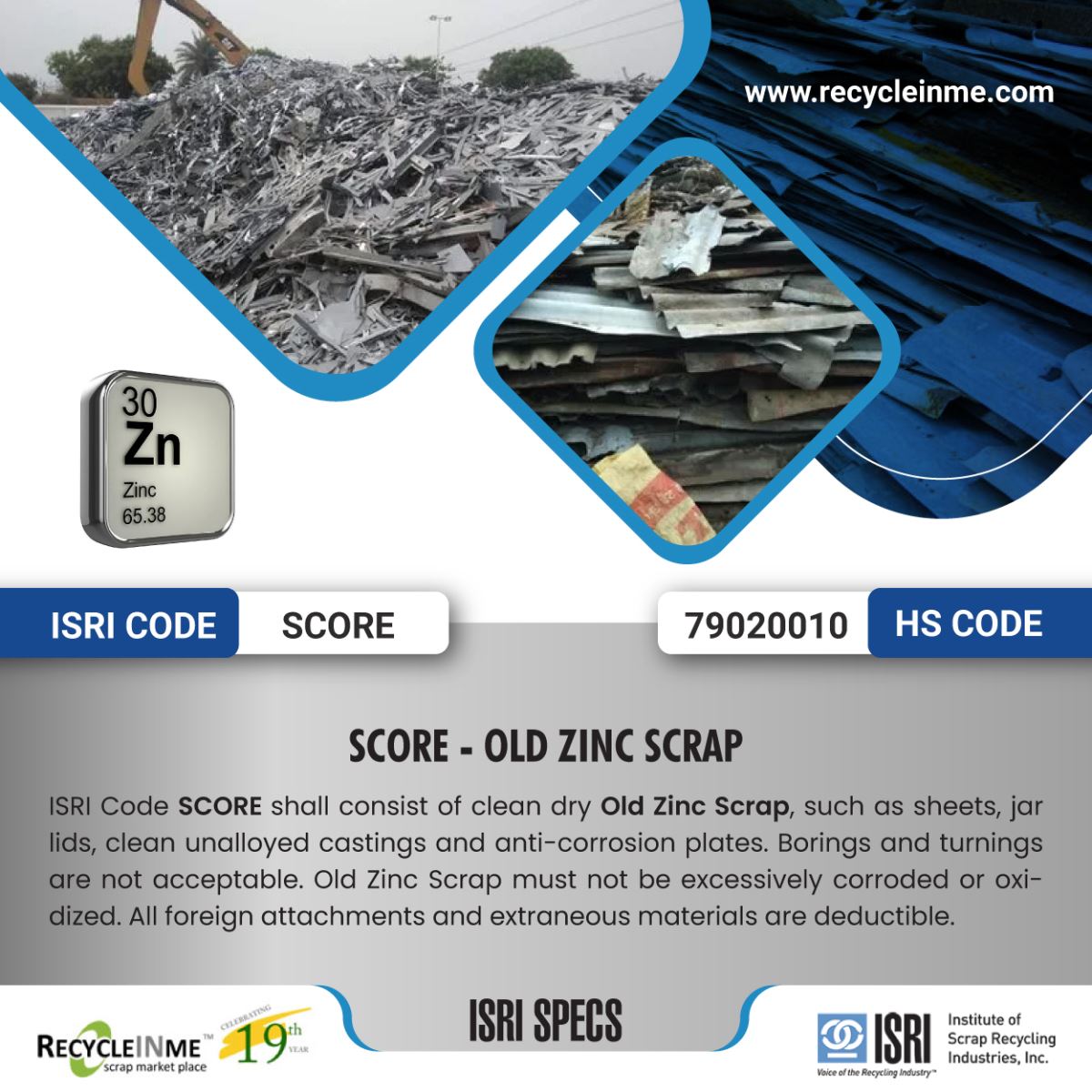 ISRI Code - SCORE - OLD ZINC SCRAP