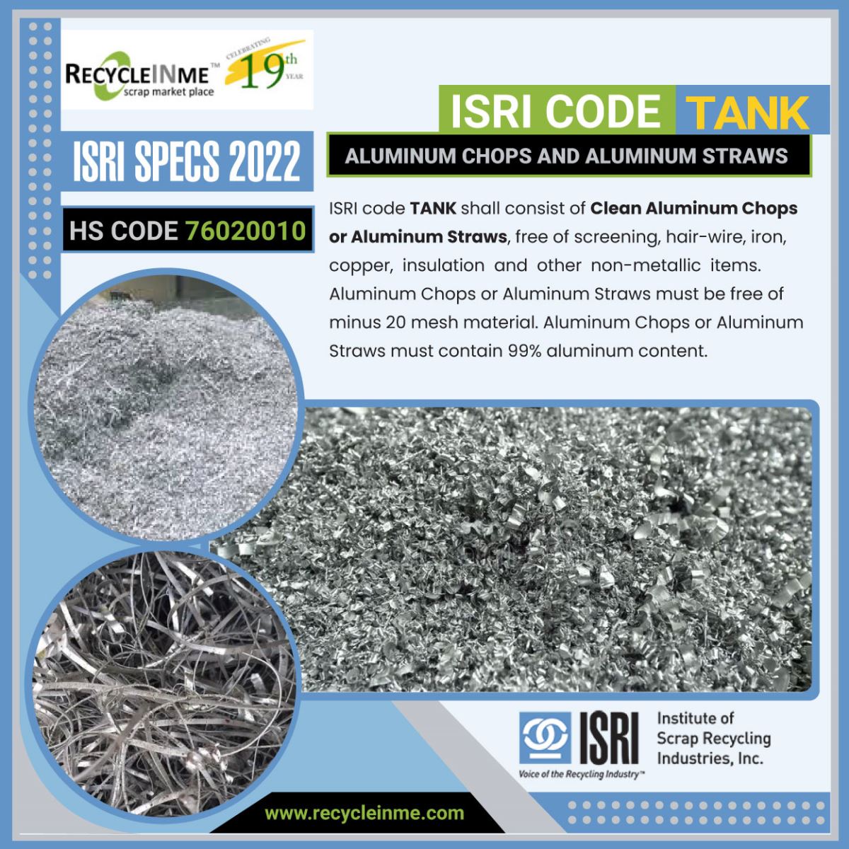 ISRI Code - TANK - ALUMINUM CHOPS SCRAP AND ALUMINUM STRAWS SCRAP